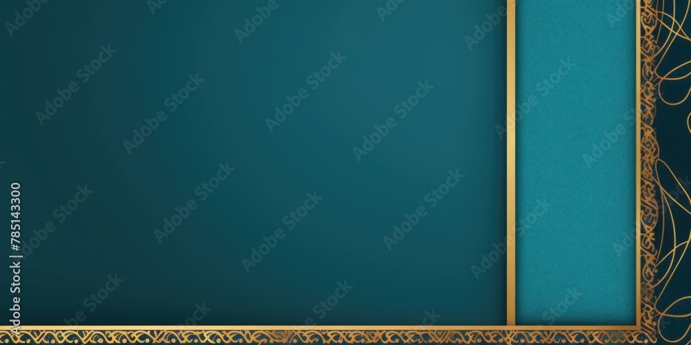 Cyan velvet background with golden frame, luxury and elegant template ...