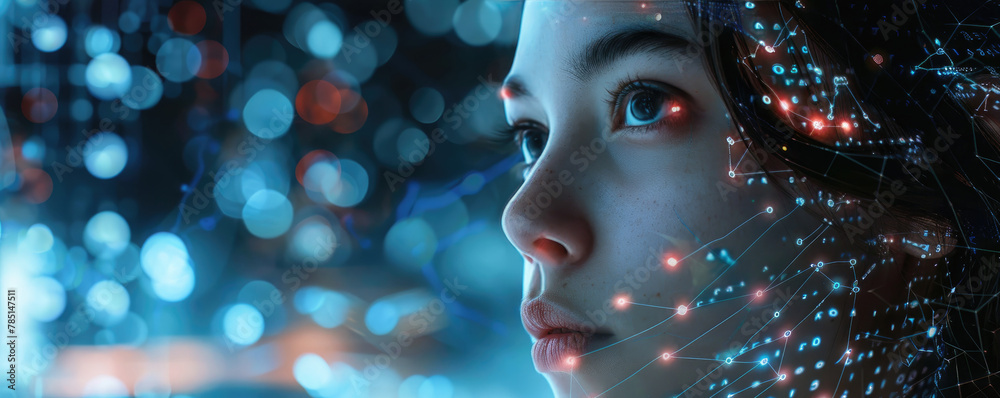 Biometric facial recognition system. Face ID, verifies identity ...