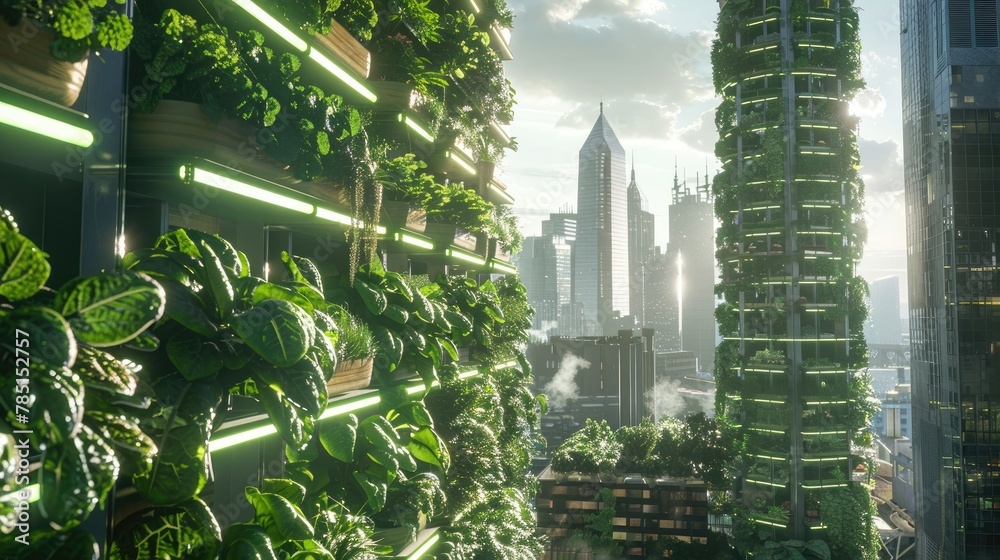 Vertical farming skyscrapers producing food in urban environments Stock ...