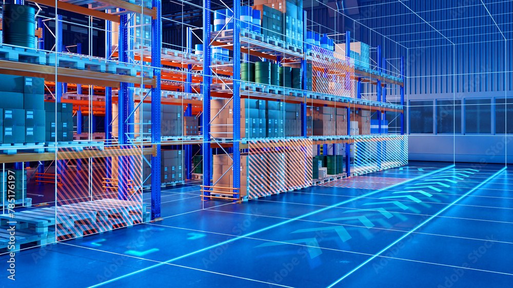 Robotic warehouse. Distribution center with racks. Computer vision ...