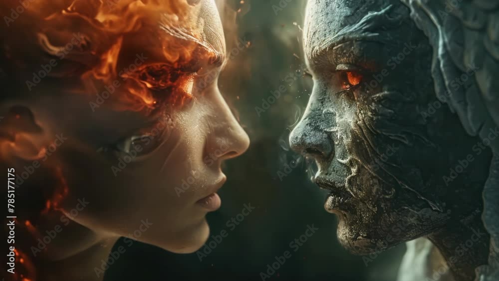 Concept of opposition between good and evil. Devil and angel in one ...