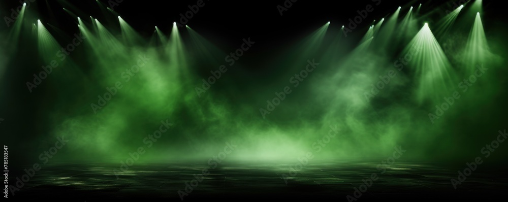 Green stage background, green spotlight light effects, dark atmosphere ...
