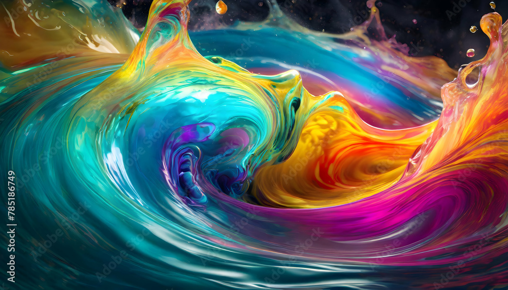 colorful water, where bright hues swirl and eddy without blending ...