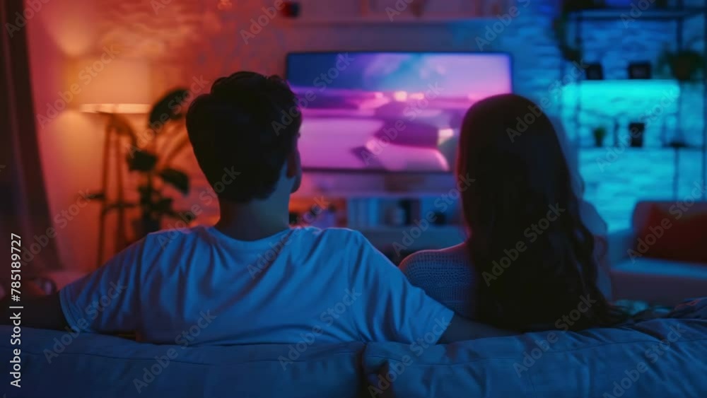 Romantic couple watch tv together at home Modern television. Cozy ...