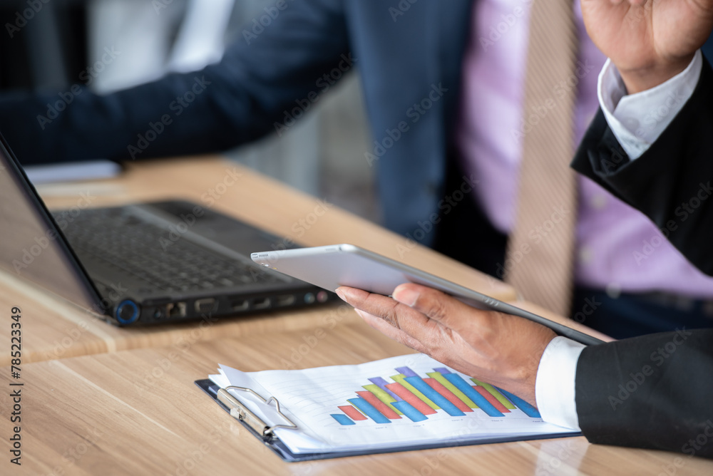 Hand and measuring tool Team work brainstorming many data analyst ...