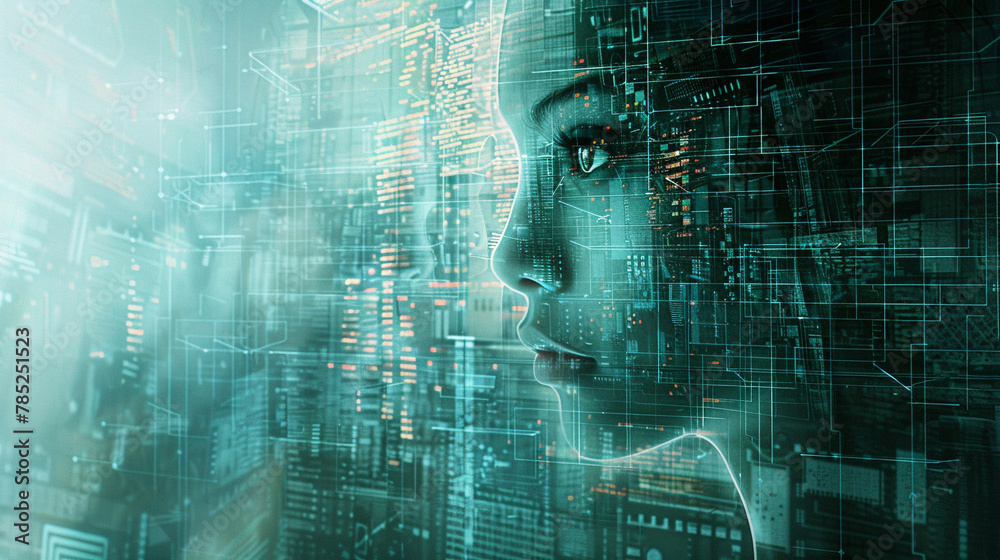 Abstract depiction of digital forensics tools powered by AI piercing ...