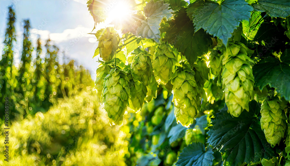 Foto de Extreme close-up of a bunch of green hops (Humulus lupulus ...