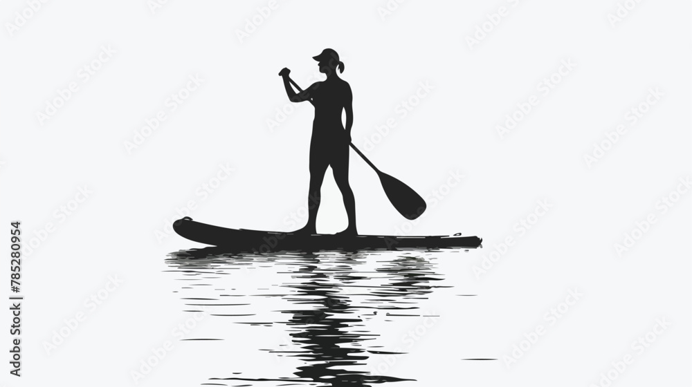 Silhouette of person doing yogon paddleboard vector isolated Stock ...