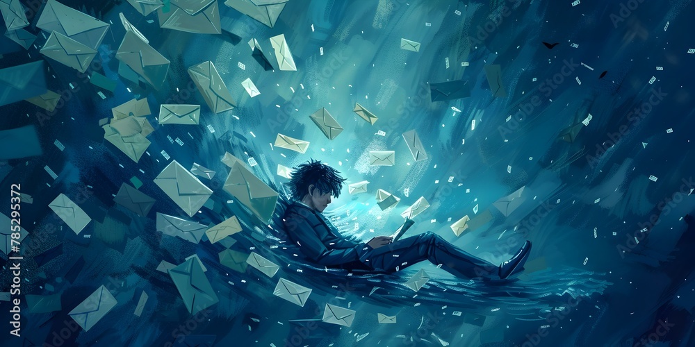 Businessman Drowning in a Sea of Unread Emails and Overwhelming ...