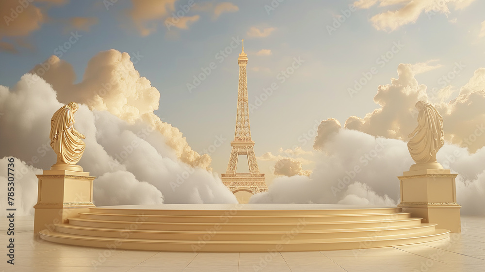 color Olympic Scene podium Winner background with golden, silver and ...