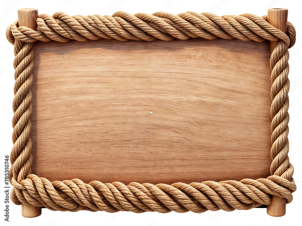 Blank wooden sign with a rope border on a transparent background ...