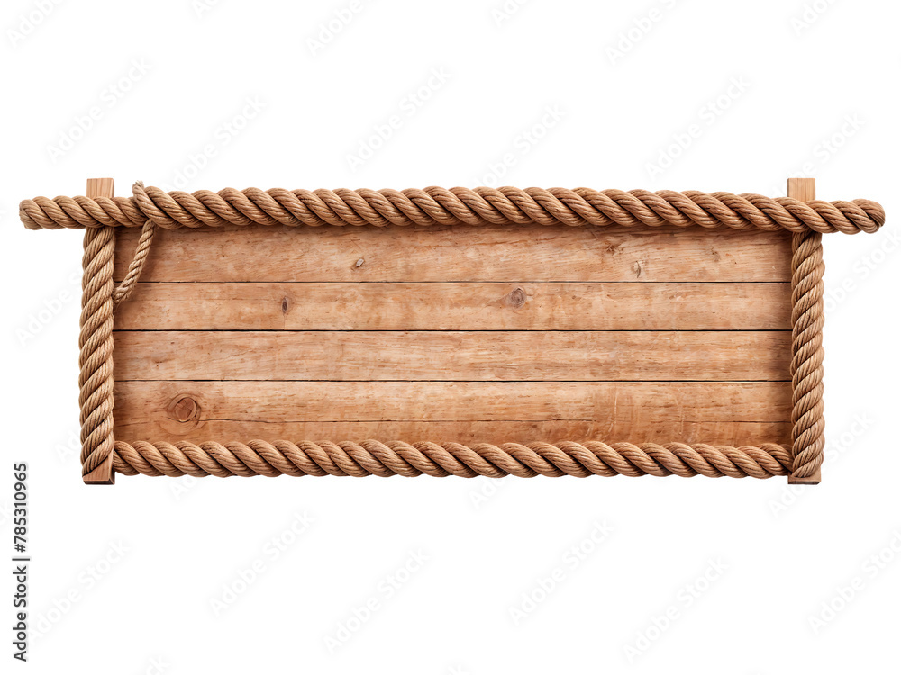 Blank wooden sign with a rope border on a transparent background ...