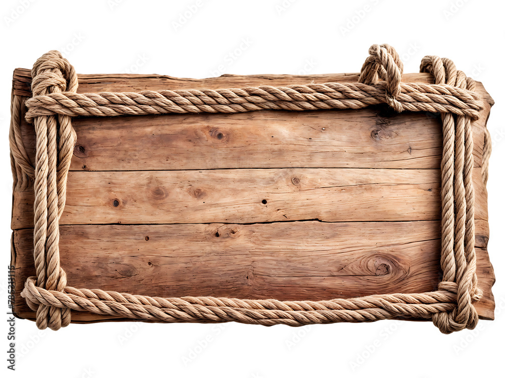 Blank wooden sign with a rope border on a transparent background ...