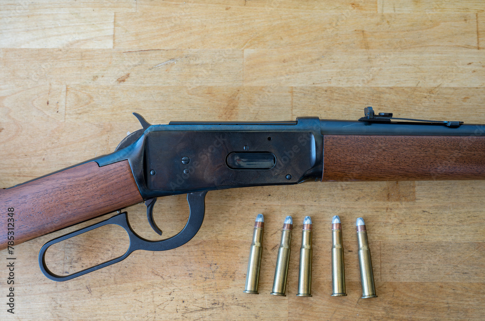 Detail of an old winchester lever-action rifle from the wild and far ...