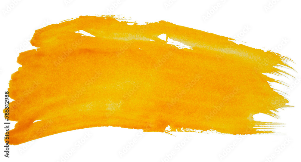 Yellow-orange brush stroke paint watercolor isolated on a transparent ...