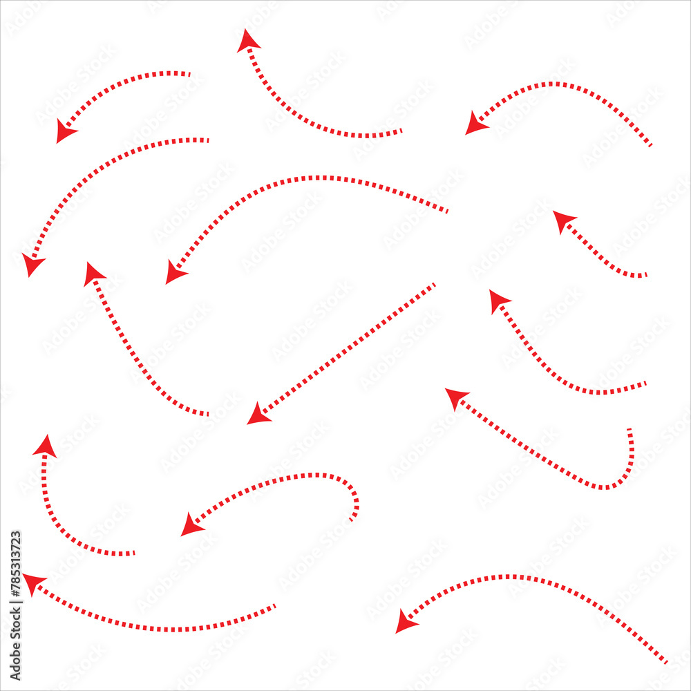 Set of black dotted arrows in doodle style. Broken arrows in the form ...