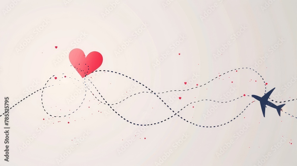 Line airplane dotted rout path. Romantic heart dashed trace plane ...