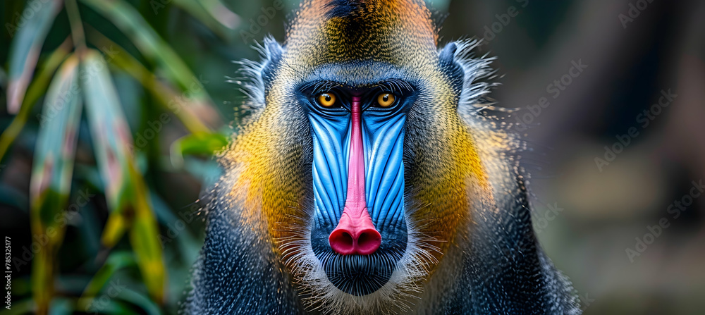 Mandrill: A mandrill with its striking facial colors, photographed in ...