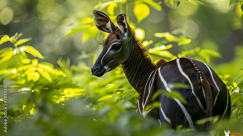 Okapi: An okapi walking through dense foliage, shot using natural ...