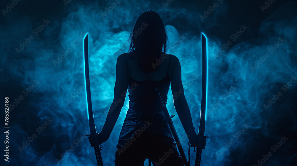 Dark black silhouette fantasy woman warrior assassin Stock Photo ...