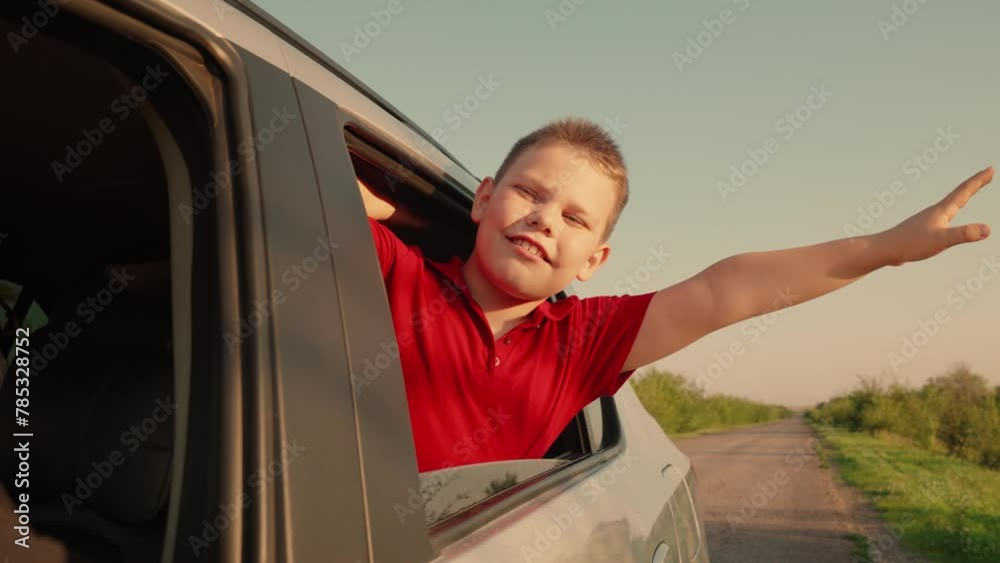 child boy looks out car window, joy face child kid, childhood dream ...