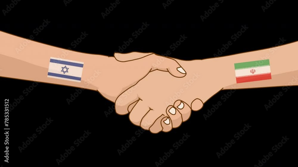 Iran Israel flags hands shaking hands. Handshake contact. Agreement ...