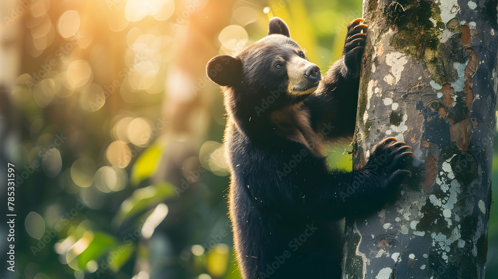 Sun Bear: A sun bear climbing a tree, shot using a high-angle ...