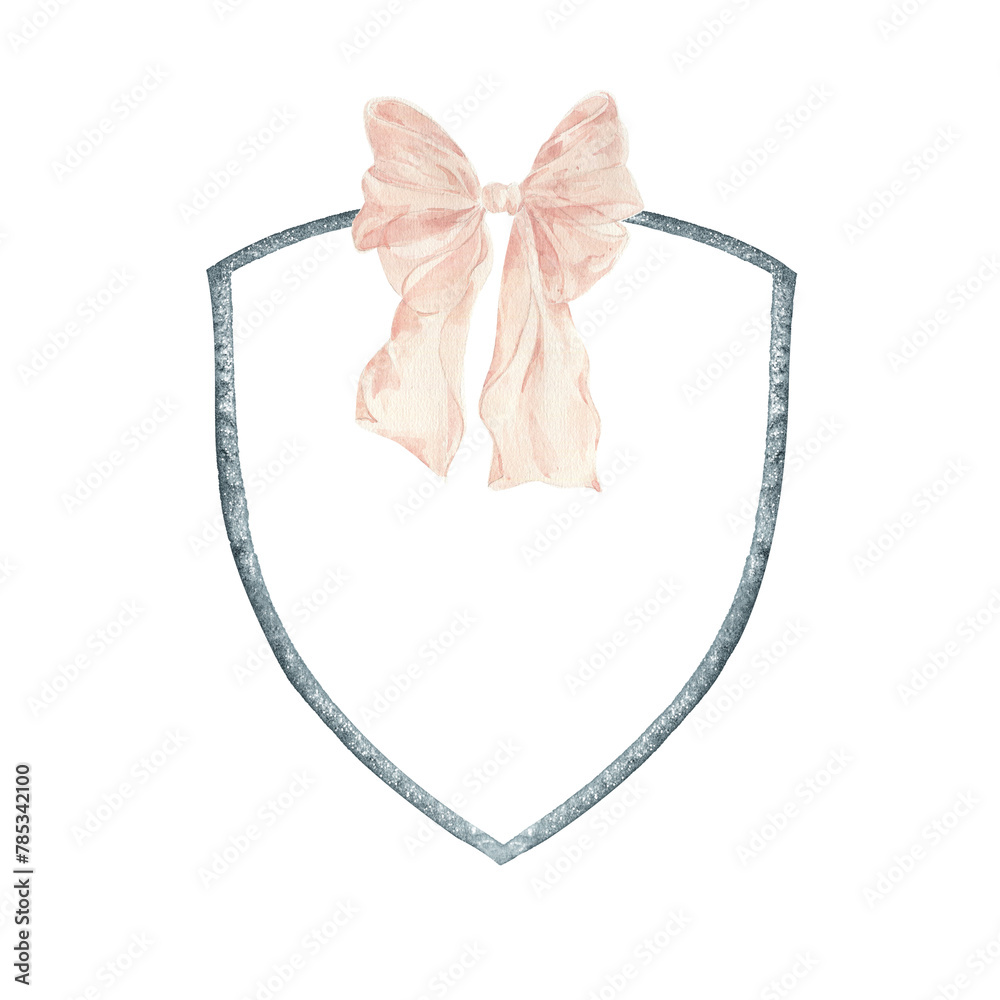 Watercolor wedding crest. Vintage bow frame. Template retro card. Stock ...