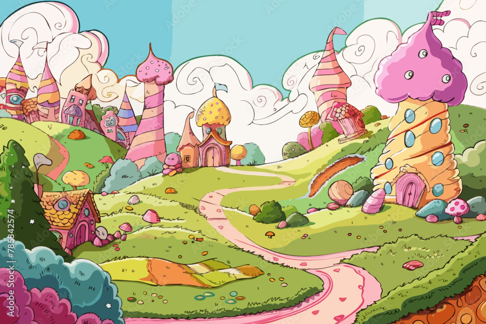 Candyland, Vector illustration, cartoon background Stock Vector | Adobe ...
