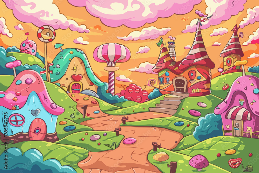 Candyland, Vector illustration, cartoon background Stock Vector | Adobe ...