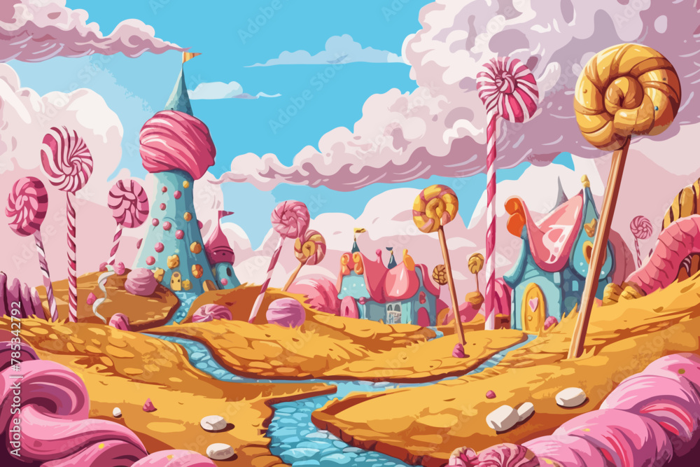 Candyland, Vector illustration, cartoon background Stock Vector | Adobe ...