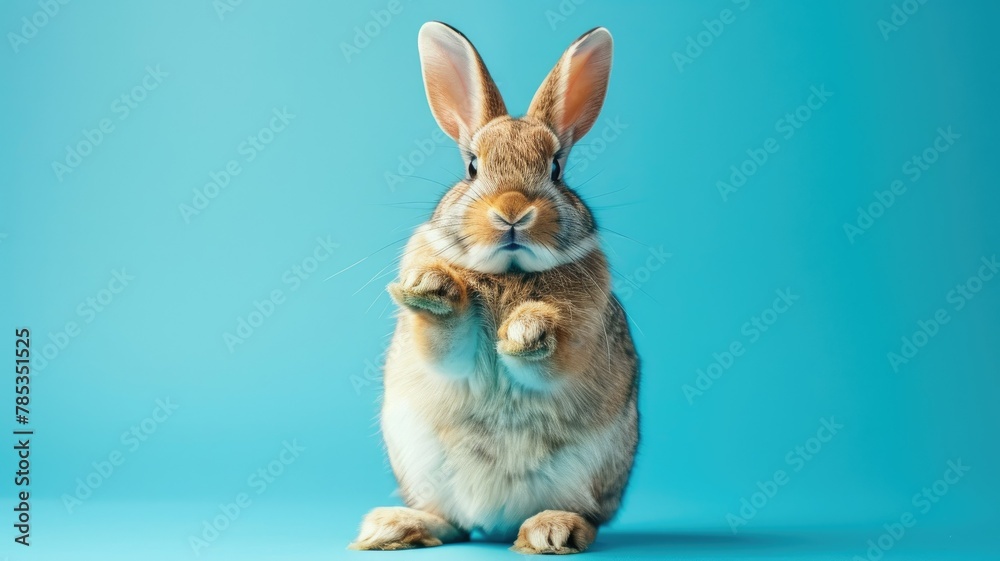 Rabbit posing confidently on teal backdrop - Confident rabbit standing ...