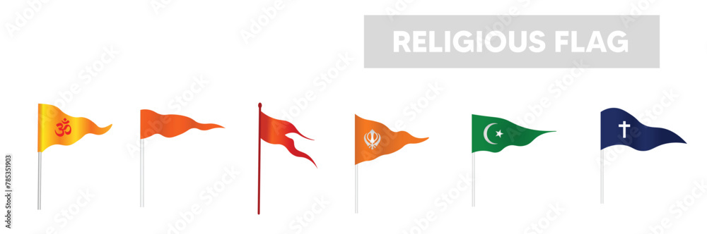 set of religious flag sanatan Islamic Cristian on white isolated vector ...