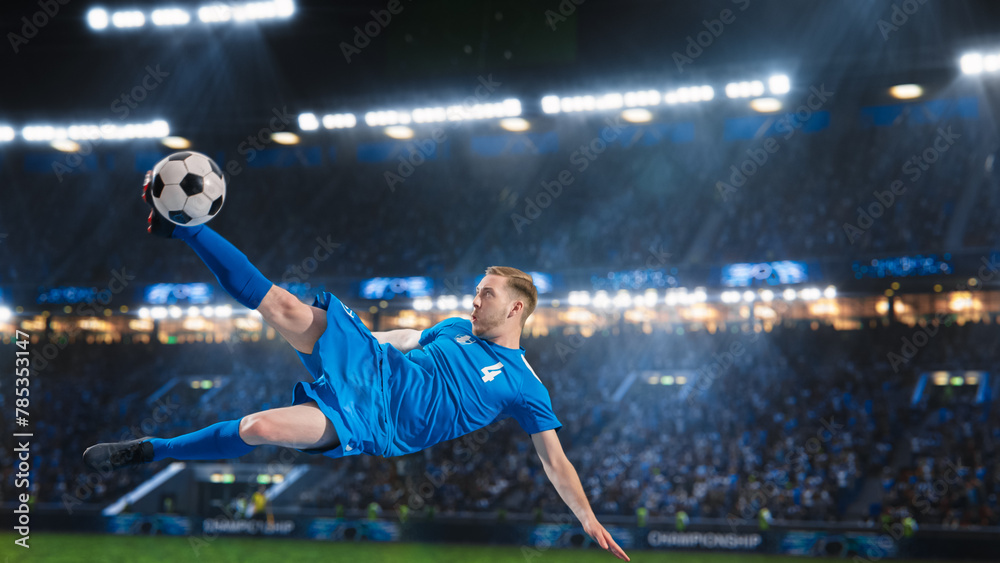 Aesthetic Shot Of Athletic Caucasian Soccer Football Blue Team Player ...