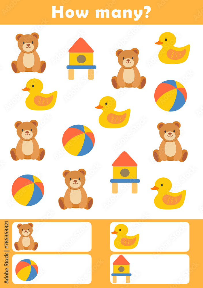 Counting children game cartoon. I spy game for toddlers. Find and count ...