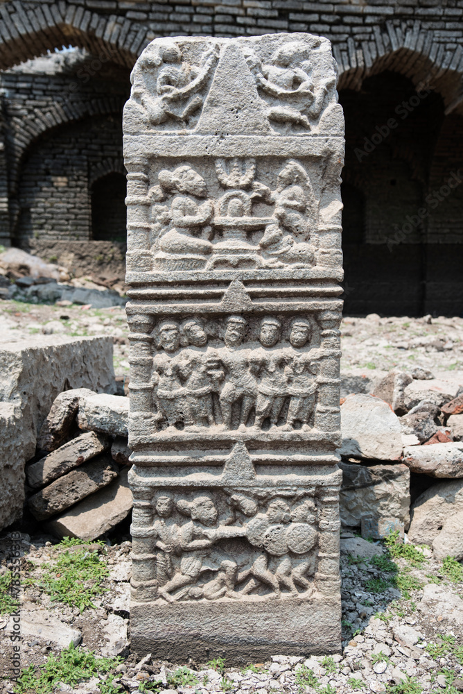 Sculptures or carvings on the pillar. Palasnath Temple. Temple is ...