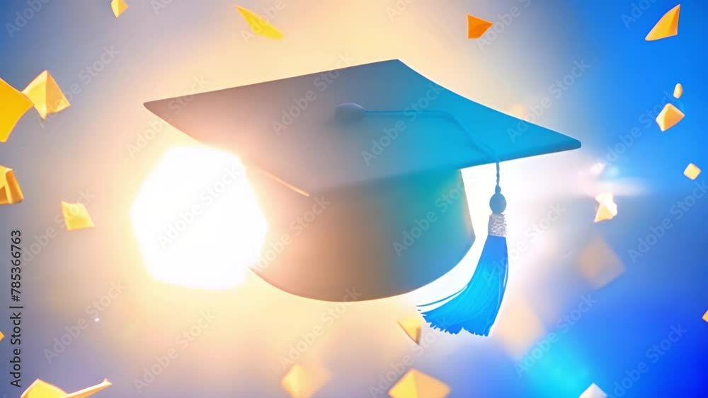 Vidéo Stock Graduation hat flying in the sky. Graduate are celebrating ...