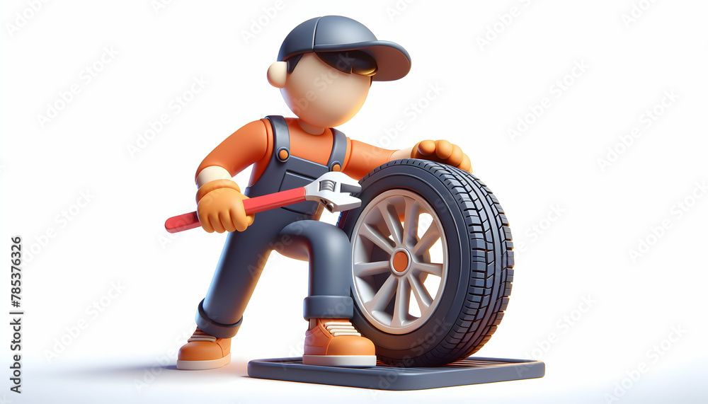 Fast and Precise 3D Icon of Mechanic Changing a Tire in Candid Daily ...