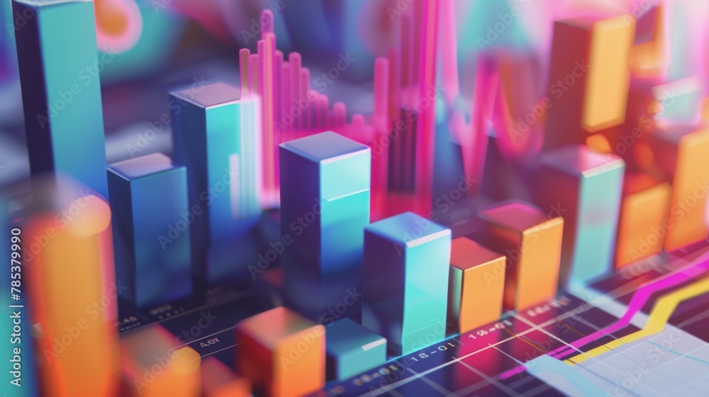 Colorful 3D financial bar graph chart - A detailed 3D of financial bar ...