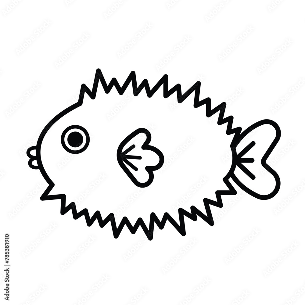 Cute pufferfish with simple flat cartoon art styled vector illustration ...