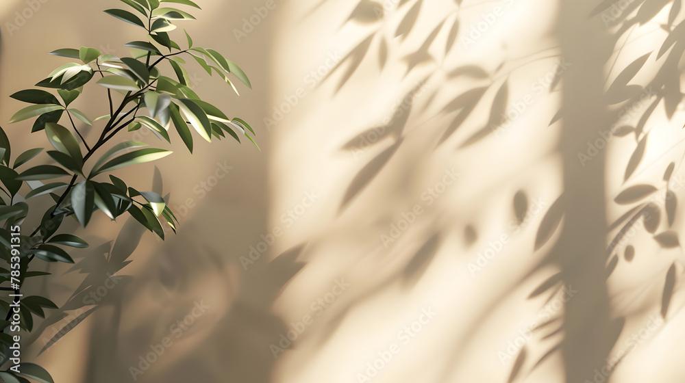 Realistic and minimalist blurred natural light windows, leaves shadow ...