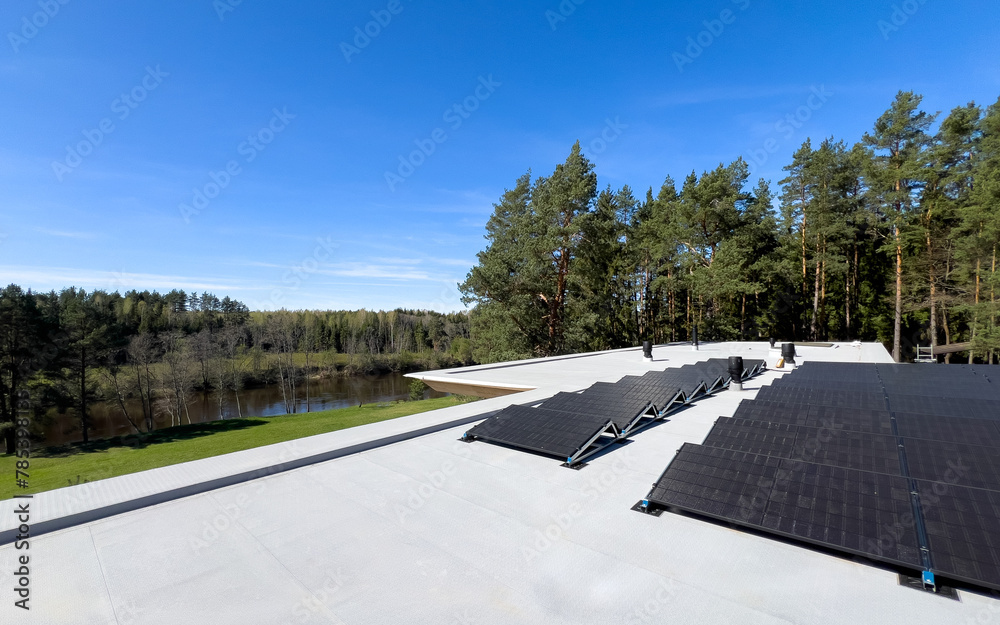 Photovoltaic system. Solar Panels on Flat Roof. Roof Solar Mounting ...