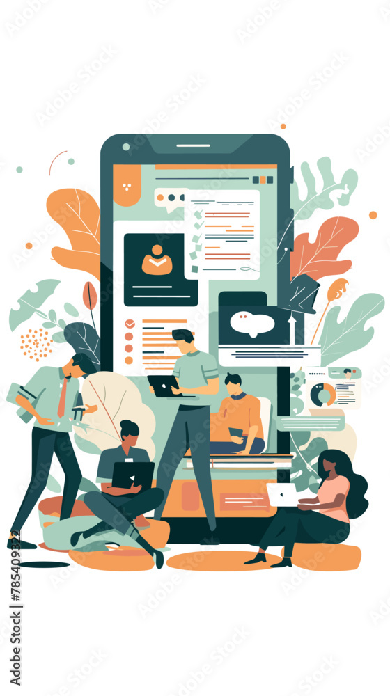 Flat vector illustration of diverse business team working together to ...