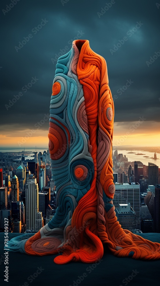 Detailed 3D visualization of a giant wool scarf wrapping around a ...