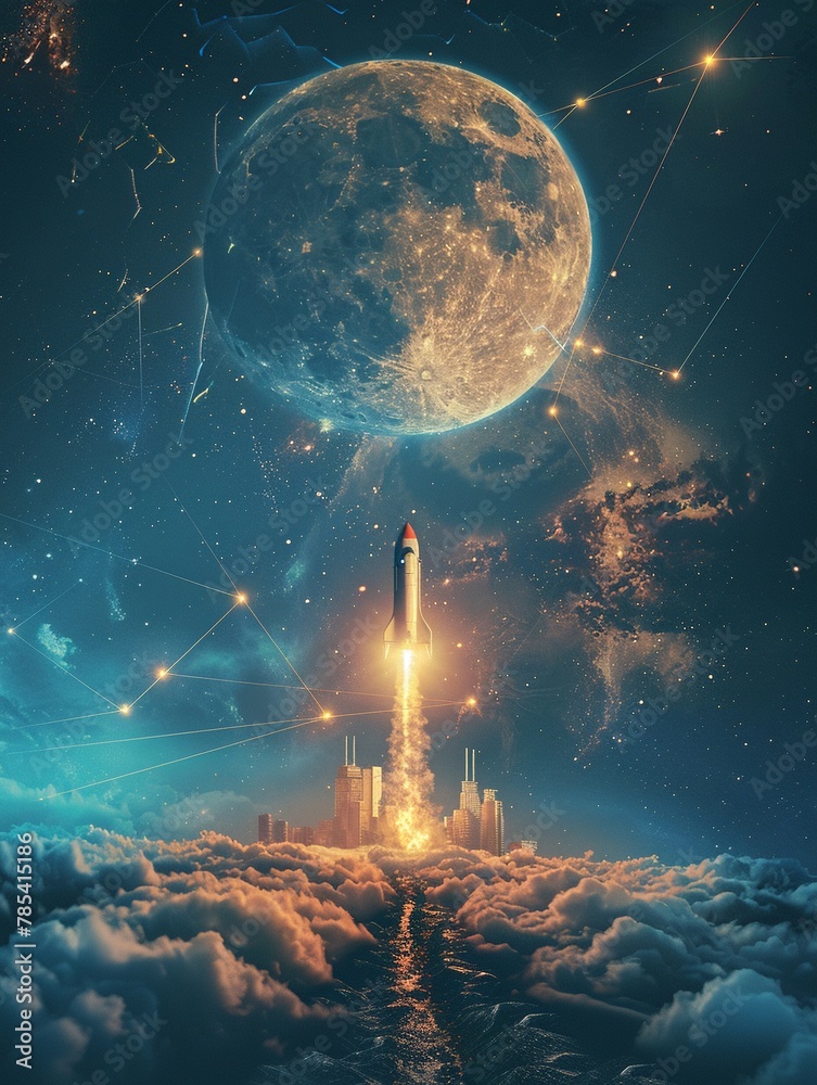 Concept art of a gold trading chart extending into a rocket path ... Concept art of a gold trading chart extending into a rocket path ...