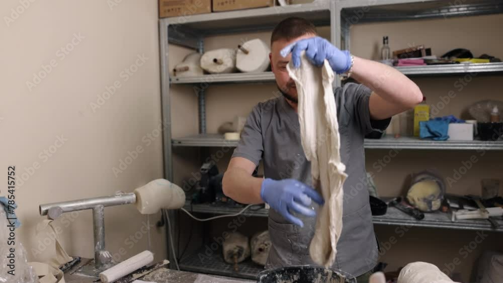 Mold creation, Plaster molds, Professional workspace. Man preparing ...