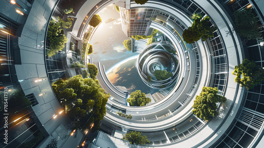 Futuristic space colony concept art, cylindrical rotating habitat for ...