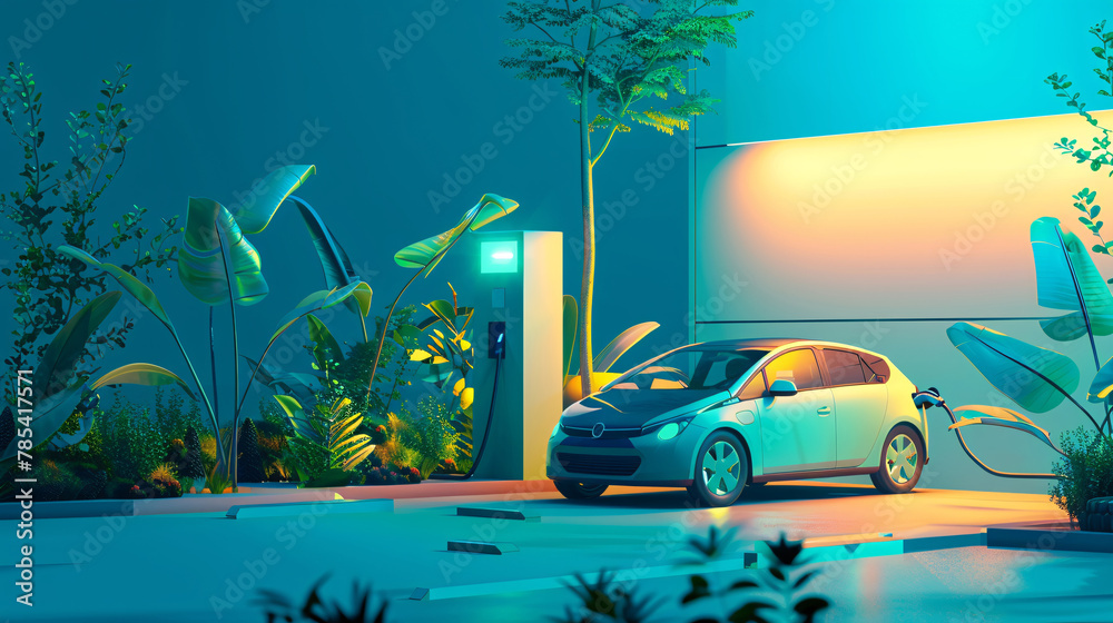 Eco-friendly EV charging station illustration. Green energy solutions ...