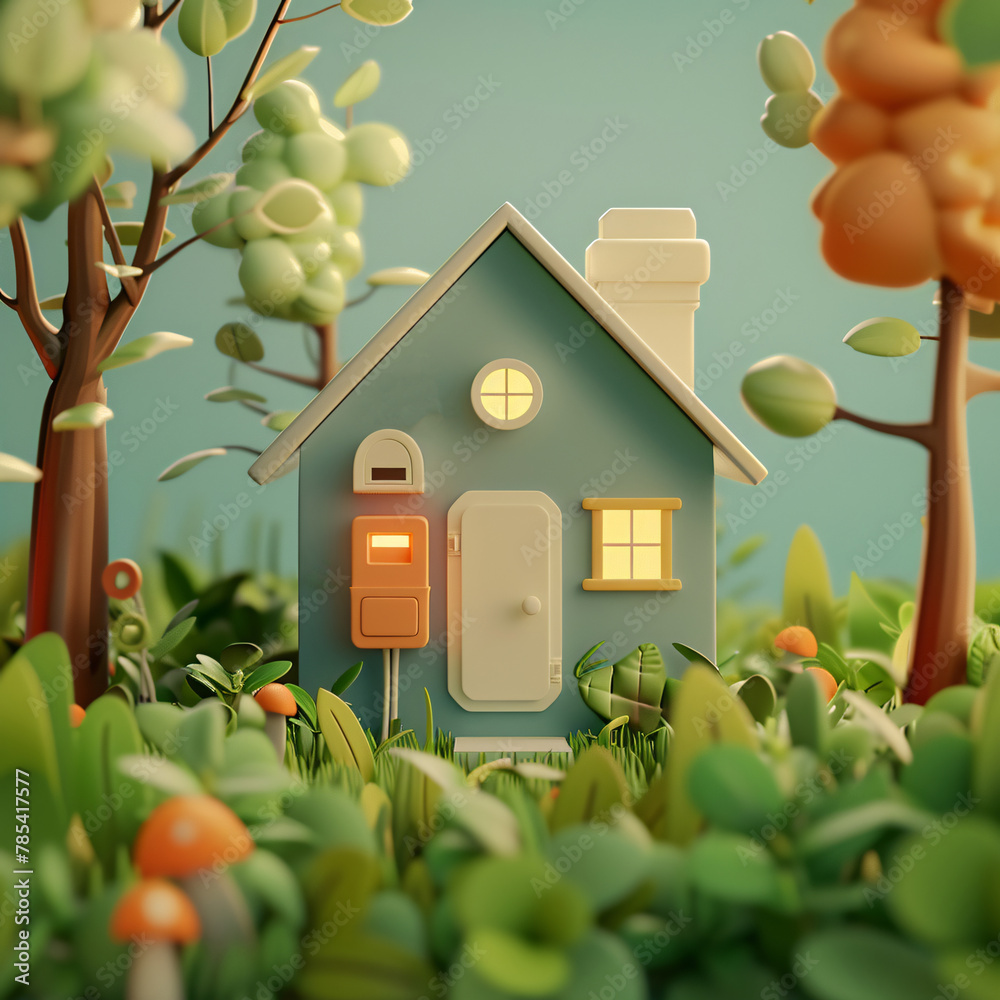 Illustration of an energy-saving switch in a sustainable home setting ...