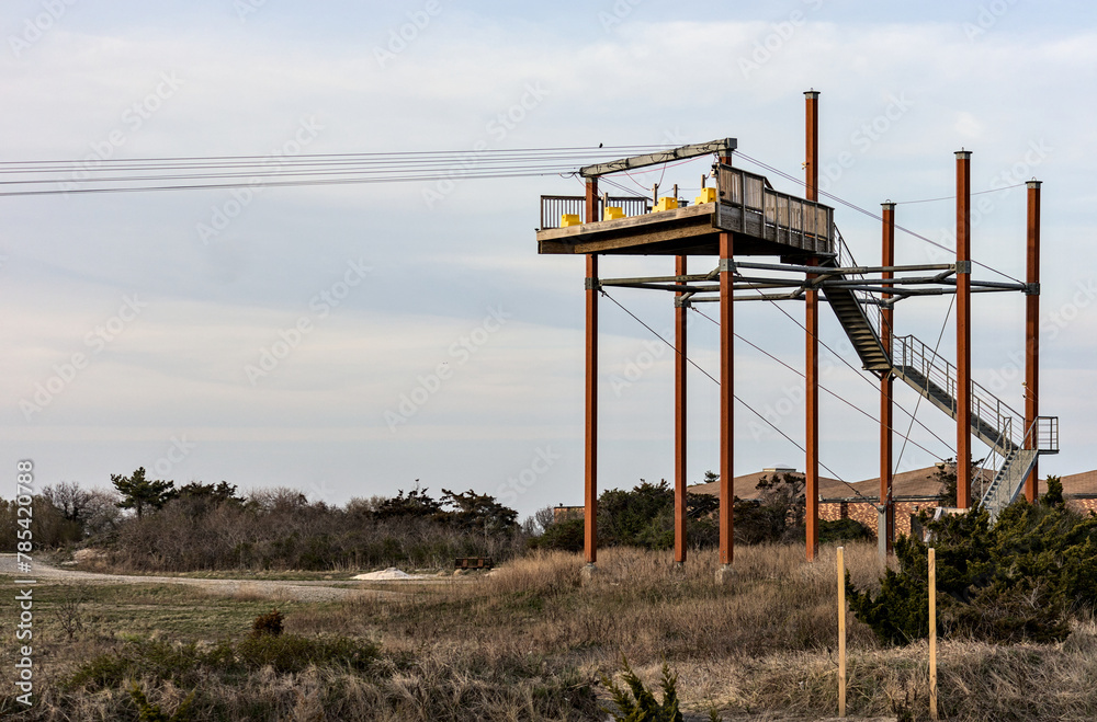 zipline tower at jones beach (zip line stand, suspended pulley cable ...